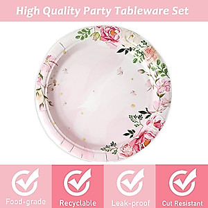 gisgfim 48 Pcs Floral Paper Plates 7" Pink Girls’ Birthday Party Disposable Dessert Plates Supplies Decorations Tea Party Plates Tableware for Wedding Baby Shower