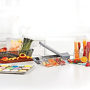 PowerXL Duo NutriSealer Food Vacuum Sealer Machine with Vacuum Seal Bags & Rolls, Double Airtight Sealing with Built-in Cutter, Small Snack Bag Capability, Safety Certified, Lab Tested, LED Indicator Lights, 11 inch (Slate)