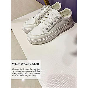 FONECHIN Retail Clothing Racks Modern Garment Rack with Wooden Shelves Iron Pipe Racks for Hanging Clothes Heavy Duty Wardrobe Closet Rack Gold 47"