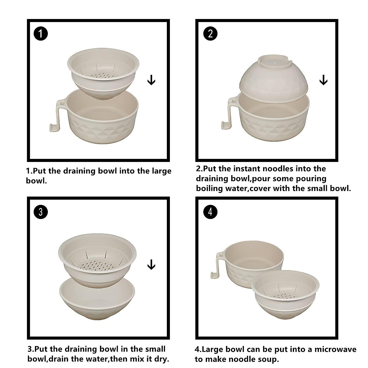 Ramen Cooker Ramen Bowl Set with Chopsticks Microwave Noodle College Dorm Room Essentials for Girls for Boys Apartment -White