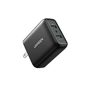 UGREEN Quick Charge 36W Dual Wall Charger QC 3.0 USB Wall Charger Fast Charging Adapter Compatible for Samsung Galaxy S20 S10 S9 S8 Note 10 9 iPhone iPad LG HTC and More