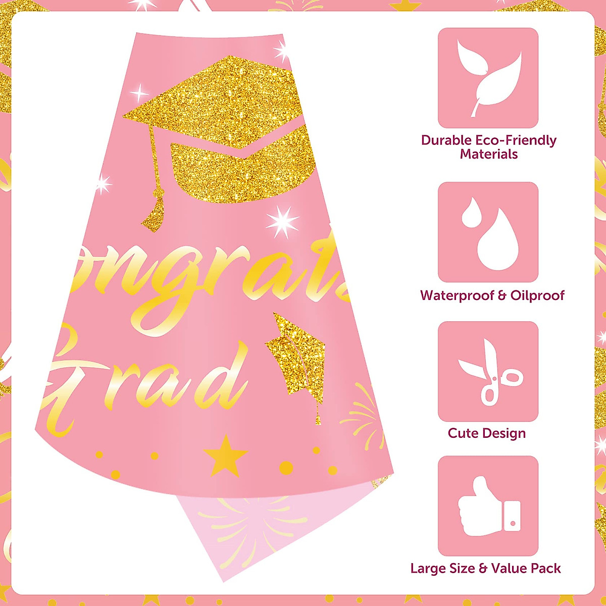 CESOF Graduation Tablecloth Party Decorations 2024, 3 Pack Black and Gold 54"x108" Congrats Grad Disposable Table Covers Plastic Cloth Tablecover for College High School Class of 2024 Party Supplies