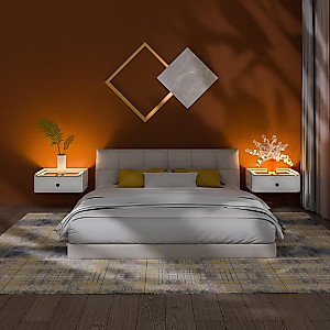 HOMEMORE Smart Nightstand Floating Bedside Table LED Nightstand with Charging Floating Nightstand Bedroom Options for Young People.White