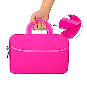 MoKo 8-10.1 Inch Kids Tablet Sleeve, Neoprene Zipper Carrying Case Bag Fits iPad Pro 11", iPad 10.2, Tablet with Accessory Pocket - Magenta