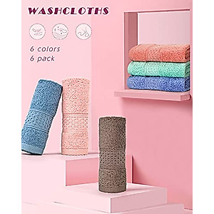 Cleanbear Hand Towels and Washcloths Set Bathroom Towels Set 6 Colors for Different Needs