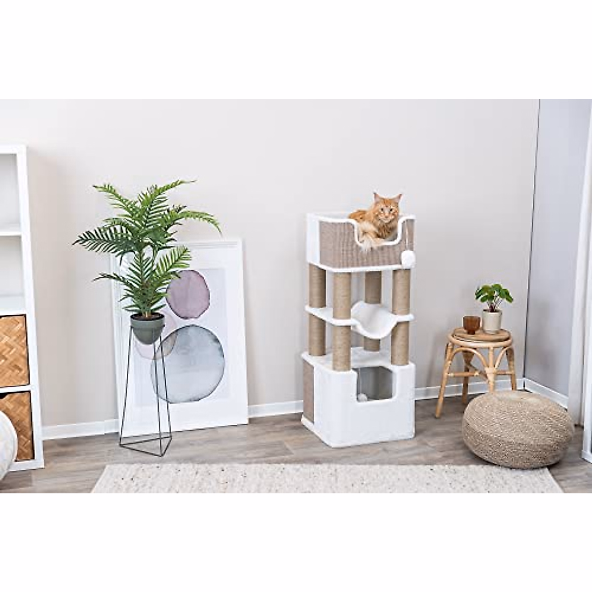 TRIXIE Lucano XXL 43-in Cat Tower, Sisal Scratching Posts, Cat Tree with Plush Condo, Cushions, Dangling Cat Toys, Brown