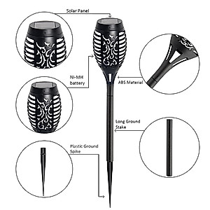 GLOWDAWN Solar Lights LED Flickering Flame Solar Torches Lights Waterproof Outdoor Lighting Solar Powered Pathway Lights Landscape Decoration Lighting for Garden Pathway Party - Auto On/Off, 8Pack