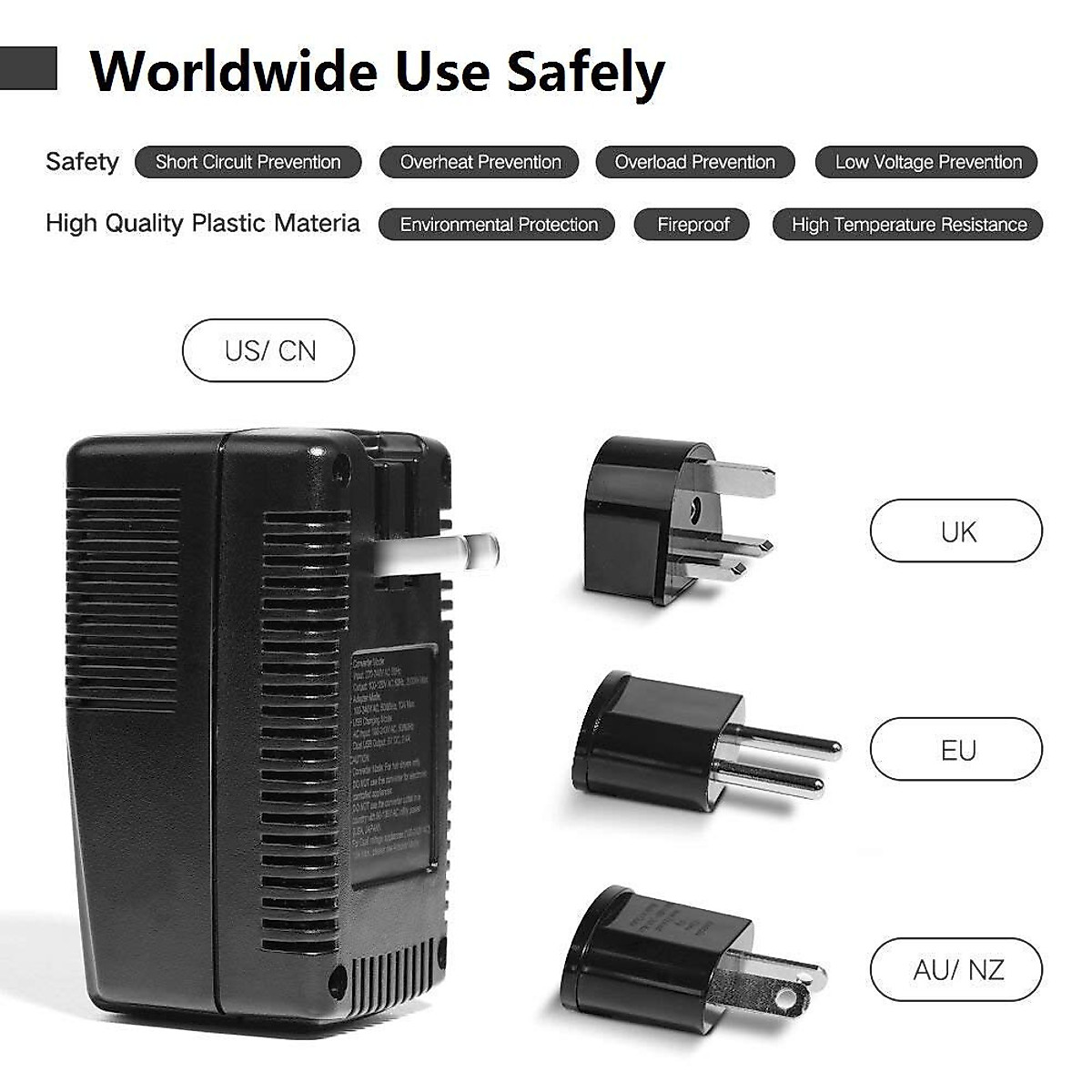 Upgraded 2000W 220V to 110V Voltage Converter Step Down Voltage for Hair Dryer,Straightener,Curling Iron,Cell Phone Power Converter with 2-Port USB and UK/AU/US/EU 10A Plug Adapter (Black-Write)