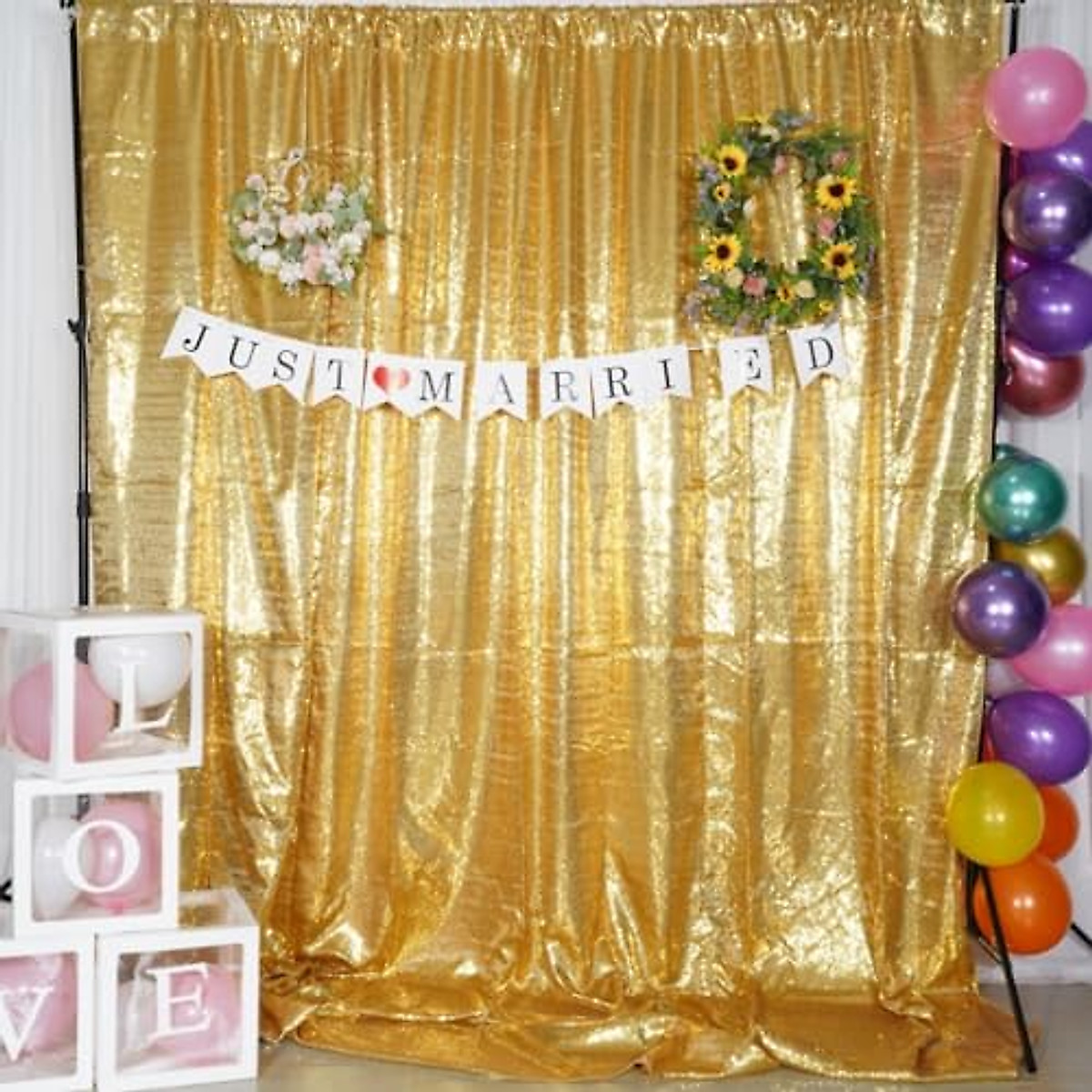 Poise3EHome 6Ft x 6Ft Gold Sequin Backdrop Curtain, Glitter Thick Satin Gold Background Drapes, Sparkly Opaque Photography Curtain, Sequence Xmas Thanksgiving Backdrop for Wedding Party Holiday Decor