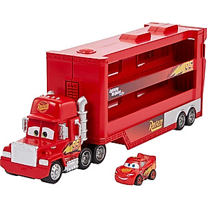 Mattel Disney and Pixar Cars Mini Mack Racers Hauler & 1 Toy Car, Transporter Truck Holds 18 Minis, Collectible Set