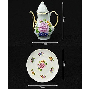 EatingBiting Collection Level 1:12 Elegant Flora Miniature Mini House Porcelain Tea Dish, Teapot, Cup, Plate Craft Set, DIY Scene Home Furniture Accessories