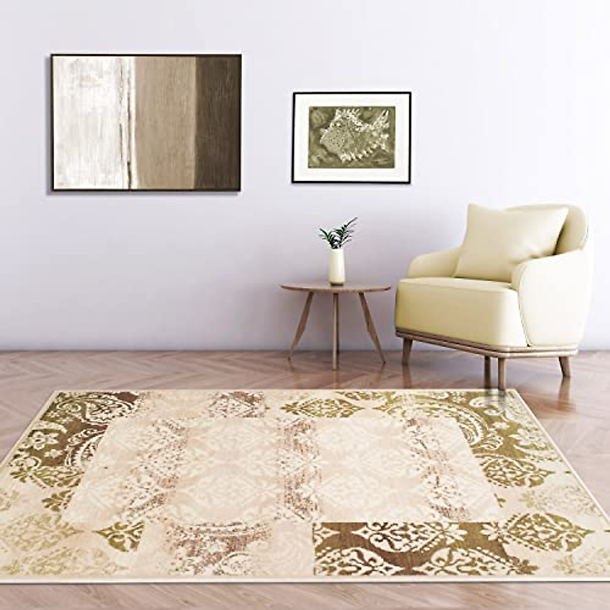 SUPERIOR Mystique Modern Geometric Paisley Polypropylene Indoor Area Rug, 8x10, Beige