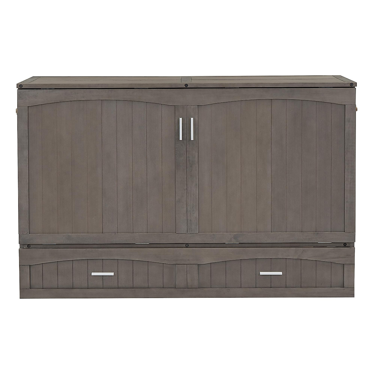 Harper & Bright Designs Murphy Bed Queen Size with Storage Drawer, Solid Pine Murphy Bed Frame with Charging Station, Modern Murphy Bed Cabinet for Guest Room Home Office, Antique Gray