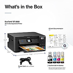 Epson EcoTank ET-2850 Wireless Color All-in-One Cartridge-Free Supertank Printer with Scan, Copy and Auto 2-Sided Printing - Black, Medium