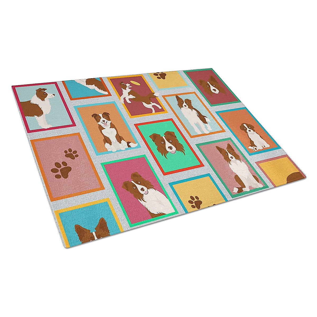 Caroline's Treasures MLM1149LCB Lots of Red Border Collie Glass Cutting Board Large Decorative Tempered Glass Kitchen Cutting and Serving Board Large Size Chopping Board