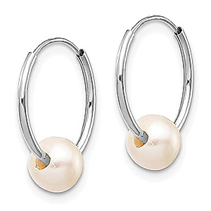 Diamond2Deal 14k Yellow Gold 5-6mm White Freshwater Cultured Pearl Endless Hoop Earrings, for Women (L-16.5 mm, W-12 mm)