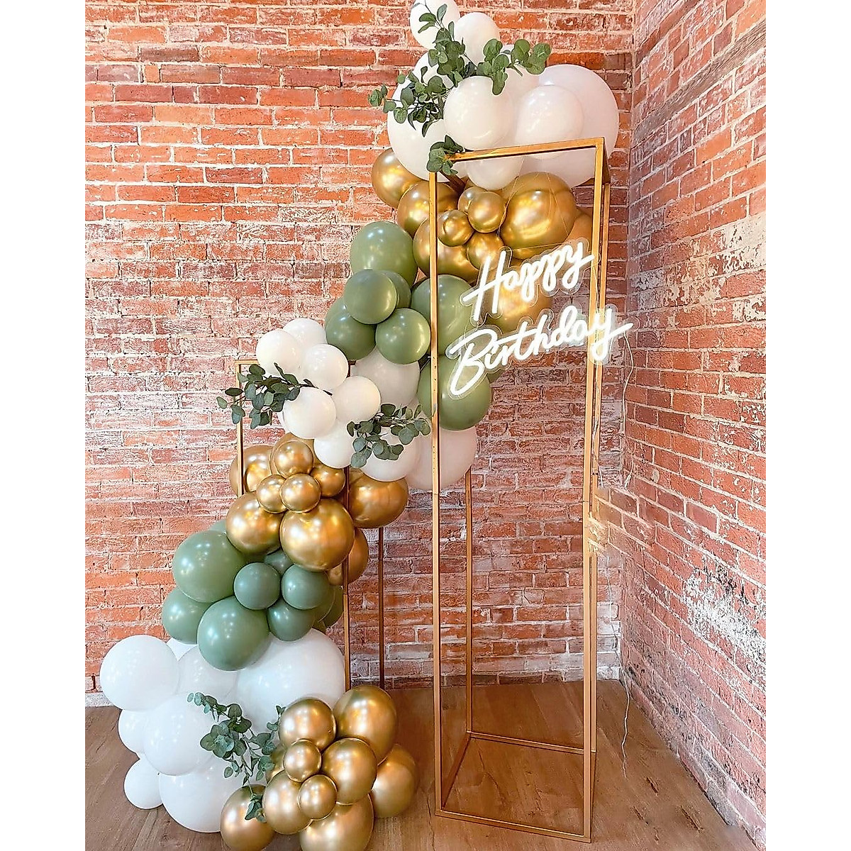 Sage Green Gold White Balloons Set, 50pcs 12 Inch Retro Sage Green Gold White Party Balloons Confetti Balloons with Ribbon for Birthday Wedding Baby Shower Graduation Eucalyptus Party Decorations