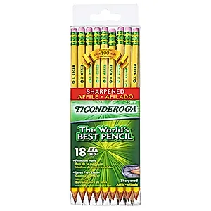 Ticonderoga Wood-Cased Pencils, Pre-Sharpened, 2 HB Soft, Yellow, 18 Count