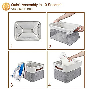 D.K AMZ Foldable Storage Bins with Handles, Rectangle Fabric Storage Basket for Shelves, Collapsible Closet Organizer for Home Office, Grey & White, 3 pack 15x11In, YMXHZ019003