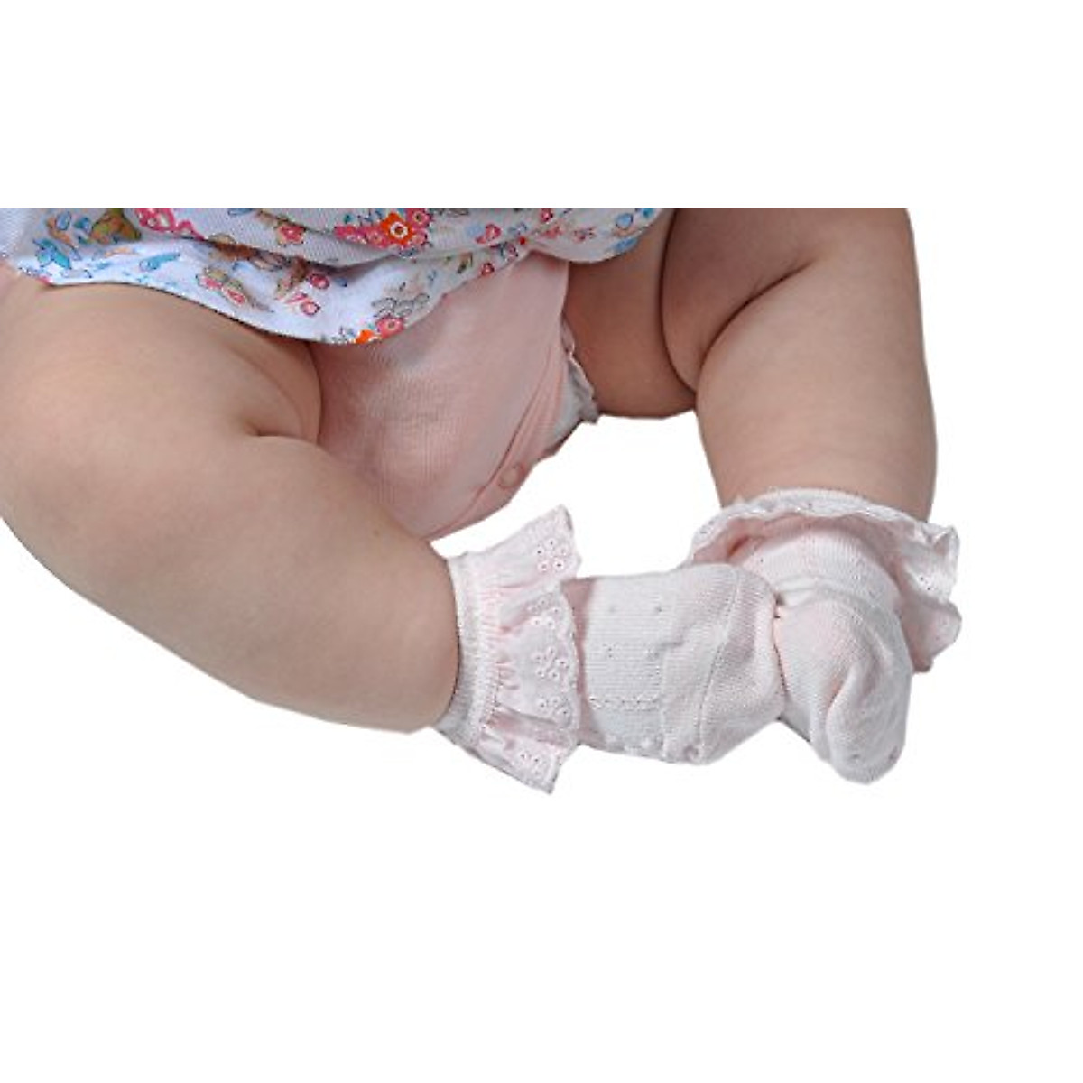 EPEIUS 5 Pack Baby-Girls Eyelet Frilly Lace Socks Newborn Princess Ankle Socks for 0-3 Months,Bow Pattern,White/Ivory/Pink/Purple/Green,Shoe Size 0-1