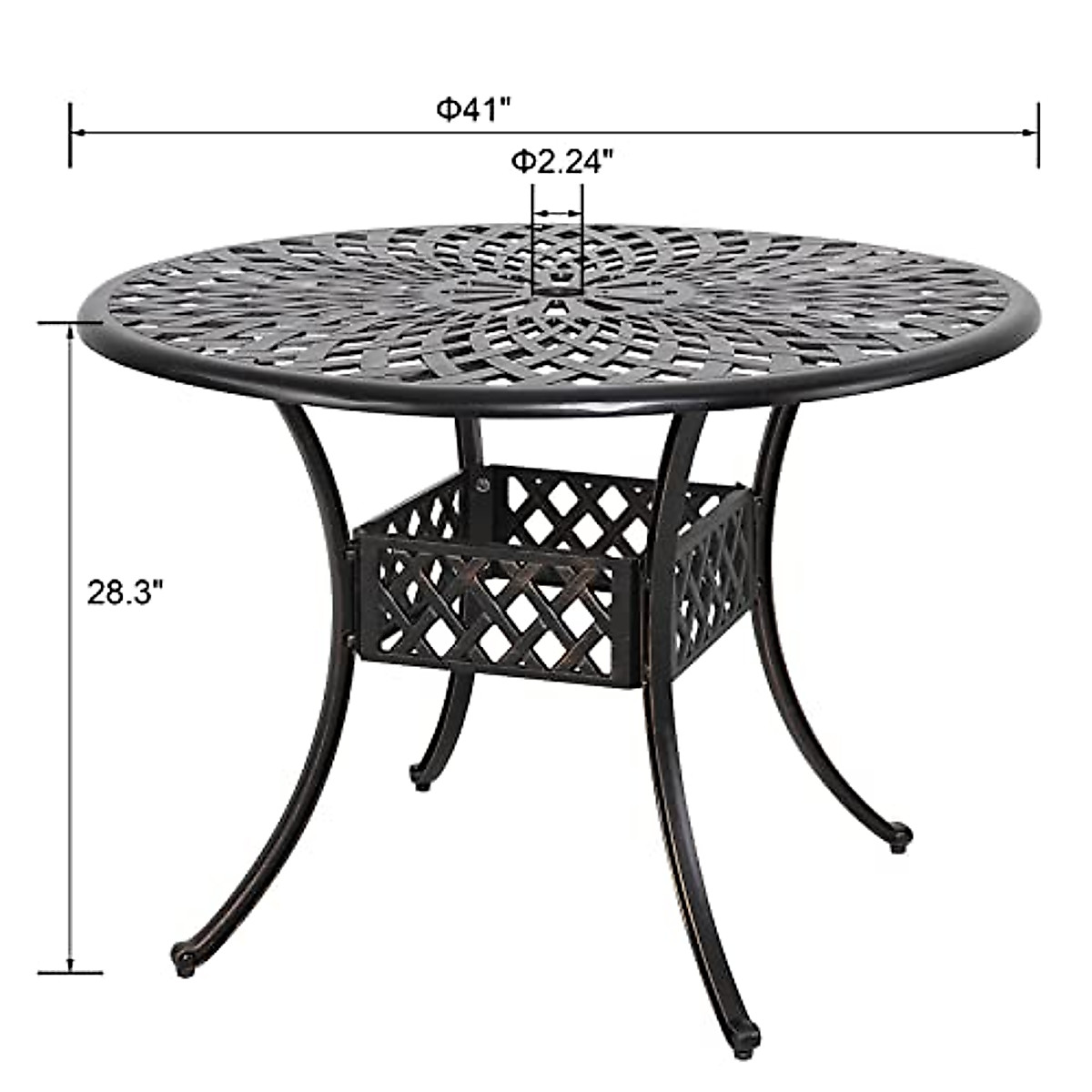 Nuu Garden 42 Inch Patio Dining Table Round Cast Aluminum Bistro Table with Umbrella Hole for Backyard Garden Black with Antique Bronze at The Edge