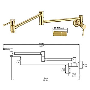 GICASA Pot Filler Faucet Wall Mounted, Double Joint Swing Arm Single Hole Pot Filler Faucet Brushed Nickel, Two Handles Brass Folding Stretchable Kitchen Faucet Pot Filler
