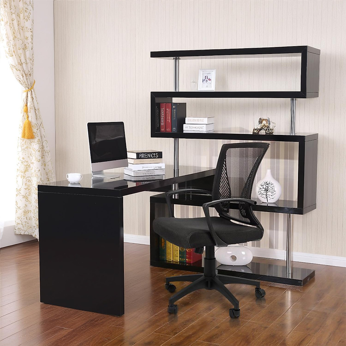 Furmax Office Chair Mid Back Swivel Lumbar Support Desk Chair, Computer Ergonomic Mesh Chair with Armrest (Black)