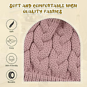 Durio Baby Girl Winter Hat Pom Poms Baby Beanies Infant Winter Hat Warm Newborn Hats for Girls Boys Knit Soft Baby Girl Hats Ivory White & Gray & Pink One Size