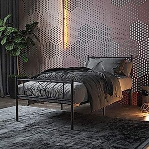 Weehom Twin Size Bed Frame with Headboard Black Platform Bed Standard Steel Bed for Kids Girls Boys No Box Spring Needed