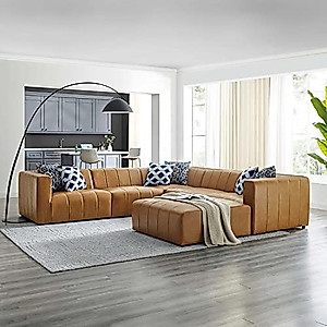 Modway Bartlett Channel Tufted Vegan Leather 6-Piece Sectional Sofa in Tan