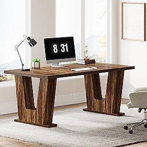 Tribesigns 63-Inch Wood Executive Desk, Large Office Computer Desk, Industrial Simply Style Study Writing Desk Business Workstation for Home Office