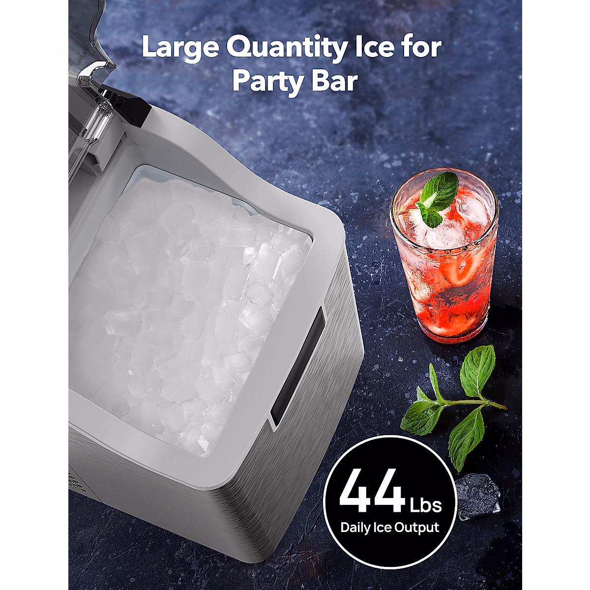 Nugget Ice Maker Countertop 44lbs, Pebble Ice Maker Machine, 15mins Ice-Making, Self-Cleaning, 4lbs Ice Backet, 2.2L Water Tank, Sonic Ice Maker for Home Office Bar Party