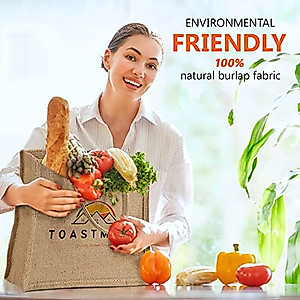 Burlap Bags with Handles - Reusable with Classic style -Waterproof Inner Lining –Pack of 6– 12”x10”x4” - Perfect Jute Bags for Grocery Shopping, Wedding, Beach Halloween Favors