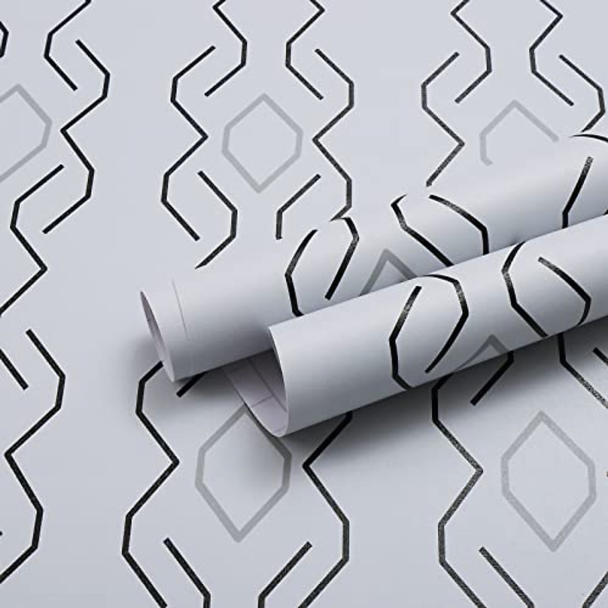 Micpolo Stripe Peel and Stick Wallpaper Black and Grey Contact Paper Geometric Self-Adhesive Wallpaper Modern Removable Vinyl Decor 17.7"X78"