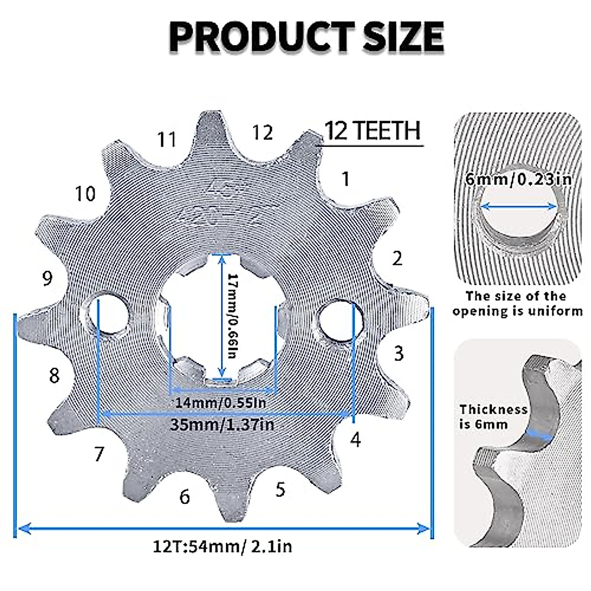 420 Chain Sprocket 12T Front Sprocket 17mm for 50cc 70cc 90cc 110cc 125cc Dirt Pit Bike Mini Bike ATV 4 Wheeler Moped Go Kart Sprocket