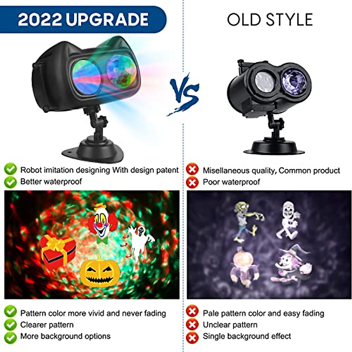 Christmas Projector Lights Outdoor & Indoor,2022 Upgrade Snowflake Projector Light with Remote Control Timer，LED Moving Patterns & Ocean Wave Waterproof for Xmas Birthday Party Holiday Decorations