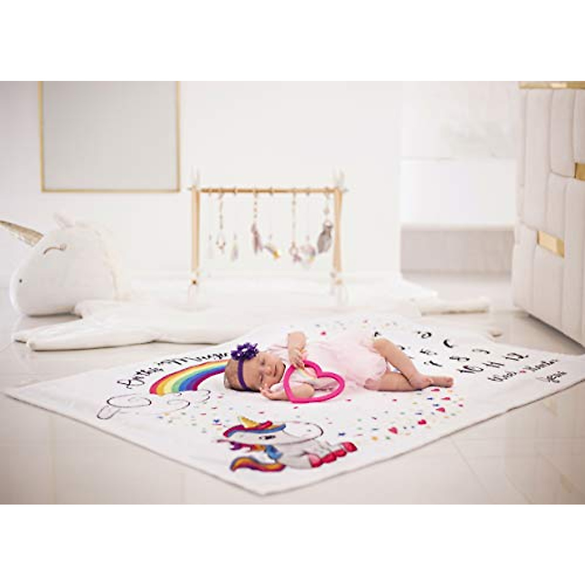 Baby Monthly Milestone Blanket, Cute Unicorn Design | Thick Fleece for New Mom | Newborn Baby Age Blanket for Girls | Photography Prop Background Blanket