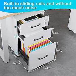 3 Drawer Wood Mobile File Cabinet with 1 Lock, Under Desk File Cabinet with 5 Wheels, Rolling Filing Cabinet for Home Office, Filing Cabinet Organizer, for Letter Sized Documents (Black)