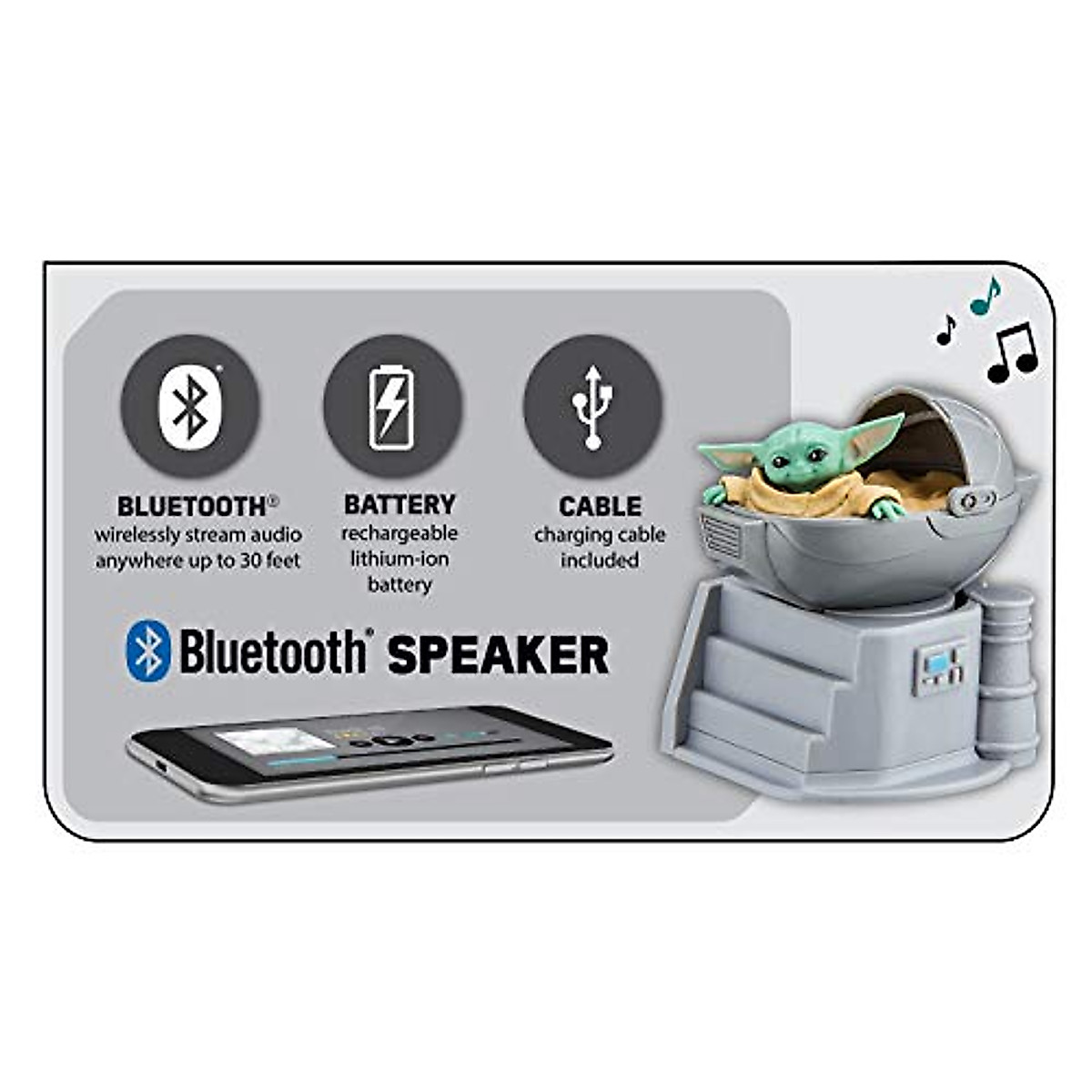 Star Wars The Child Bluetooth Speaker Portable Wireless Crystal Clear for Home, Travel, Outdoor, Rechargeable, The Mandalorian Toy for Kids Ages 4 and Up Compatible with iPhone Samsung