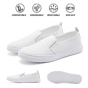 hash bubbie Women's Slip on Shoes Fashion PU Leather Sneaker Low Top Casual Shoes (9, White, Numeric_9)