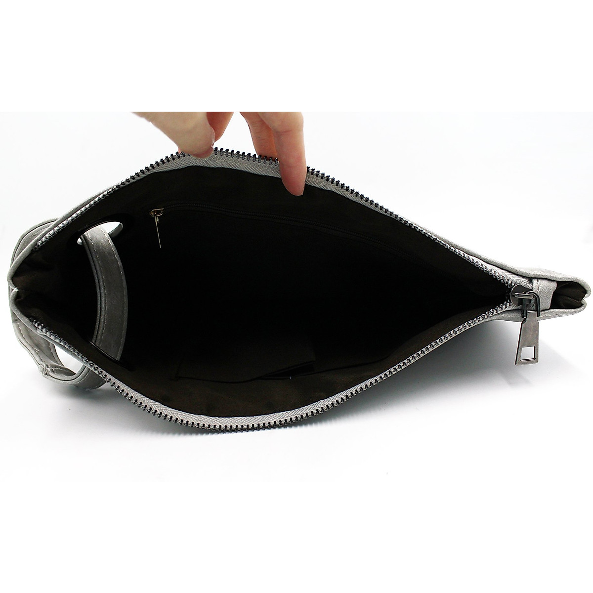 C.C-US Women Oversized Envelope Handbag Soft Leather Clutch Evening Bag Purse with Wrist Strap, Grey, One Size