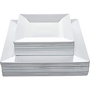 Aya's Cutlery Kingdom Disposable Square Plastic Plates - 60 Pack - 30 x 9.5 Dinner and 30 x 6.5 Salad Combo Plate - Premium Heavy Duty - Fancy and perfect for a Party, Wedding, or Birthday