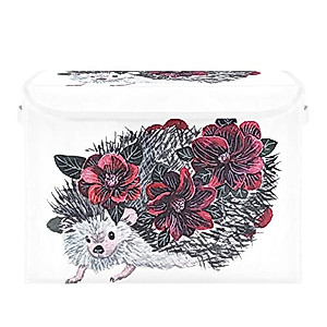 Krafig Vintage Animal Hedgehog Foldable Storage Box Large Cube Organizer Bins Containers Baskets with Lids Handles for Closet Organization, Shelves, Clothes, Toys
