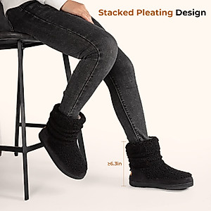 HomeTop Women's Bootie Slippers Fuzzy Warm Memory Foam Indoor House Shoes with Non-slip Rubber Soles (9-10, Black)