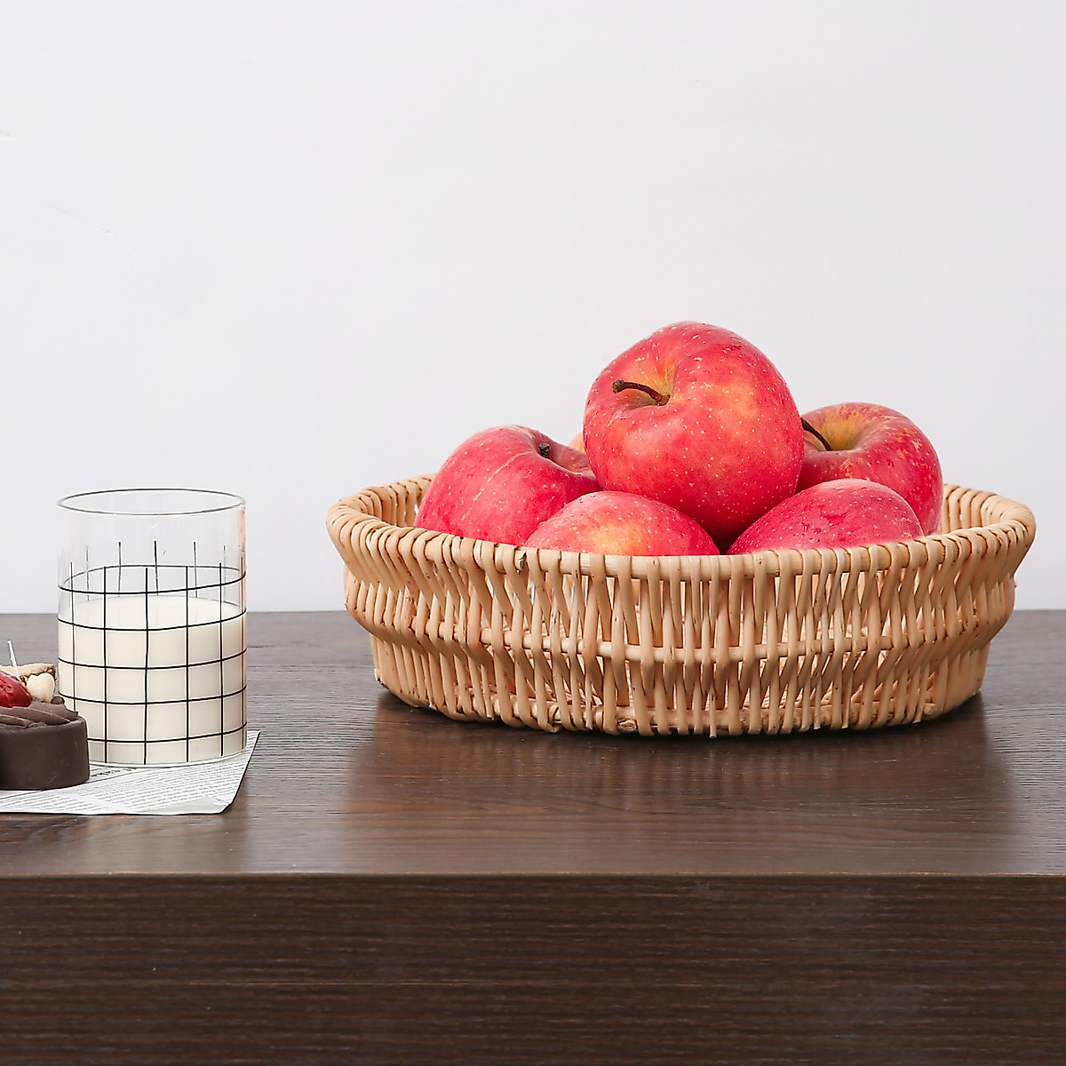 LONGERO Handcrafted Storage Basket, Wicker Round Bowl, Handwoven Shelf Basket, Natural Willow, 1 Pack, Large Size-Top Inner Ø ca 12.5''