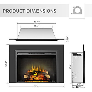 LegendFlame Carl 35 Inches with Trim Kit, Electric Fireplace Insert, Fireplace Heater 750/1500W, Fire Crackling Sound, Adjustable Flame Speed, Remote Control, Black…