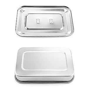 QWORK Medical Stainless Steel Instrument Tray Organizer Holder with Lid and Handle Grip for Surgical Medical Dental Instruments, 9.5" x 6.3" x 2", 2 Pack