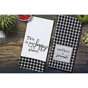 18TH STREET GIFTS Buffalo Plaid Kitchen Towels - Farmhouse Decor Black and White Gingham Dish Towel Set - Black and White Hand Towels for Kitchen or Bathroom