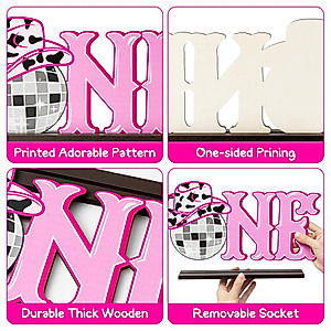 Western Disco Cowgirl ONE Letter Sign Table Wooden Centerpieces for Baby Shower Cow Print I’m ONE First Birthday Party Decor Photo Props for Baby Girls 1st Milestone Birthday Baby Decorate Supplies