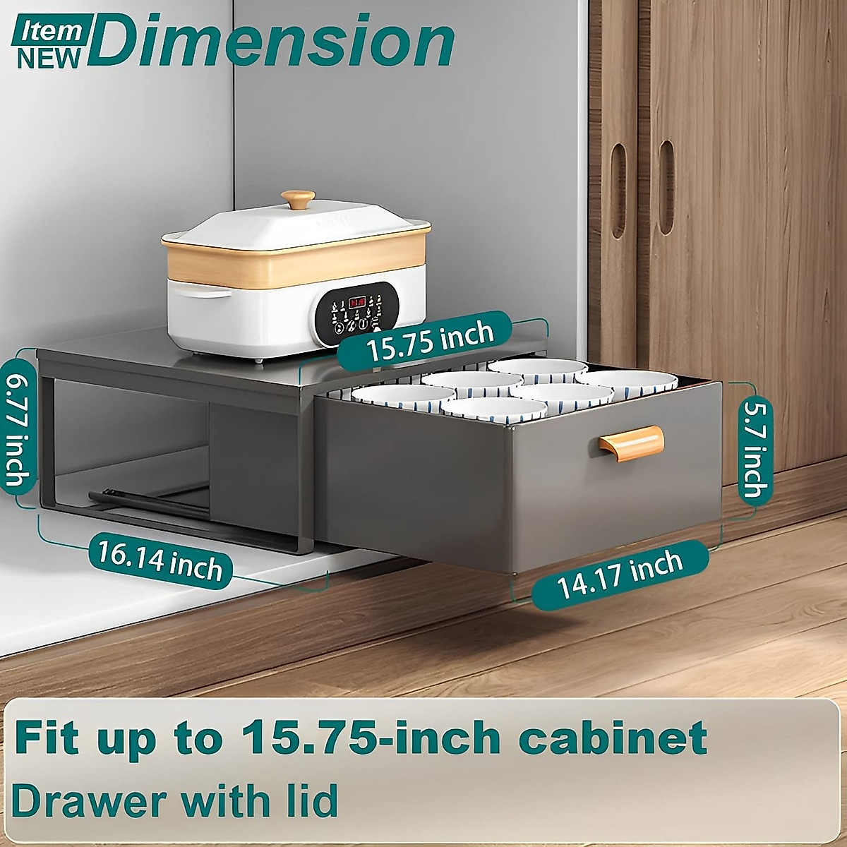 ZHOHO TANT Sliding Cabinet Drawer Organizer, Super Heavy Duty Steel Pull-Out Unit Organizer Drawer with Lid, for Cabinet, Countertop, Home and Office(W15.75'' x D16.1'' x H6.77'' Assembly Free)